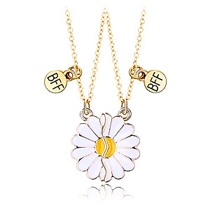 2Pcs Half Sun Sunflower Daisy Flower Pendant Necklace for Women Best Friend Attraction Long Distance Matching Adjustable Necklace Friendship Jewelry-D gold sunflower