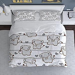 Duvet Cover Sets California King -Cartoon Cute Elephant-Bedding Comforter Set Breathable SetsSoft Microfiber 3 Pcs