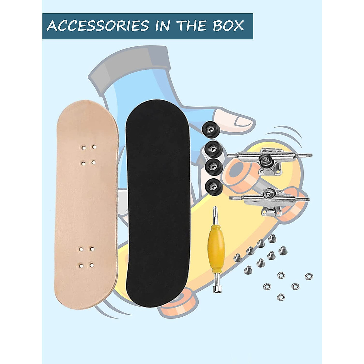 Weohoviy Finger Skateboard, Maple Wooden Fingerboard with Box Reduce Pressure and Ideal for Finger Skater, Kids (Light Blue)