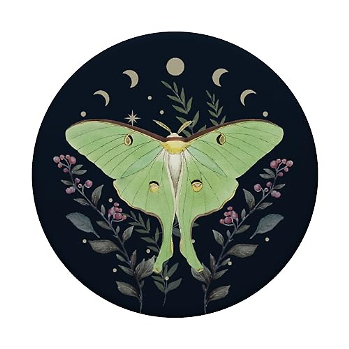 Celestial Moon Moth Butterfly Floral Pattern PopSockets Standard PopGrip