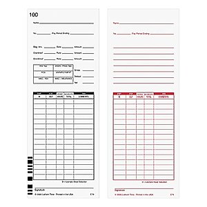 Lathem Time Cards, F/7000E, Numbered 1-100, 2-Sided, 3 3/8" x 9", White, Pack Of 100