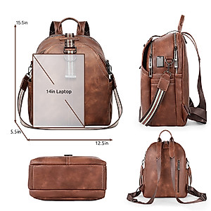 Backpack Purse for Women, Large Shoulder Bags for Work Office Airplane Travel College School Bookbag, Women's Fashion Anti-Theft PU Leather Satchel Handbags with USB Charging Port fits 14 inch Laptop