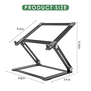 Laptop Stand Holder Adjustable Height, LOTEYIKE Aluminum Portable Laptop Riser for Desk with Foldable Hook, Multi-Angle Computer Stand for Laptop Compatible for MacBook Air/Pro, 10-17" Notebooks, Grey