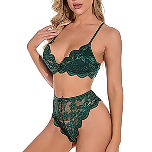 wodceeke Sexy Sling Lace Split Plus Size Lingerie For Women See-through Hollow Embroidered Pajamas Shapewear (Green, S)