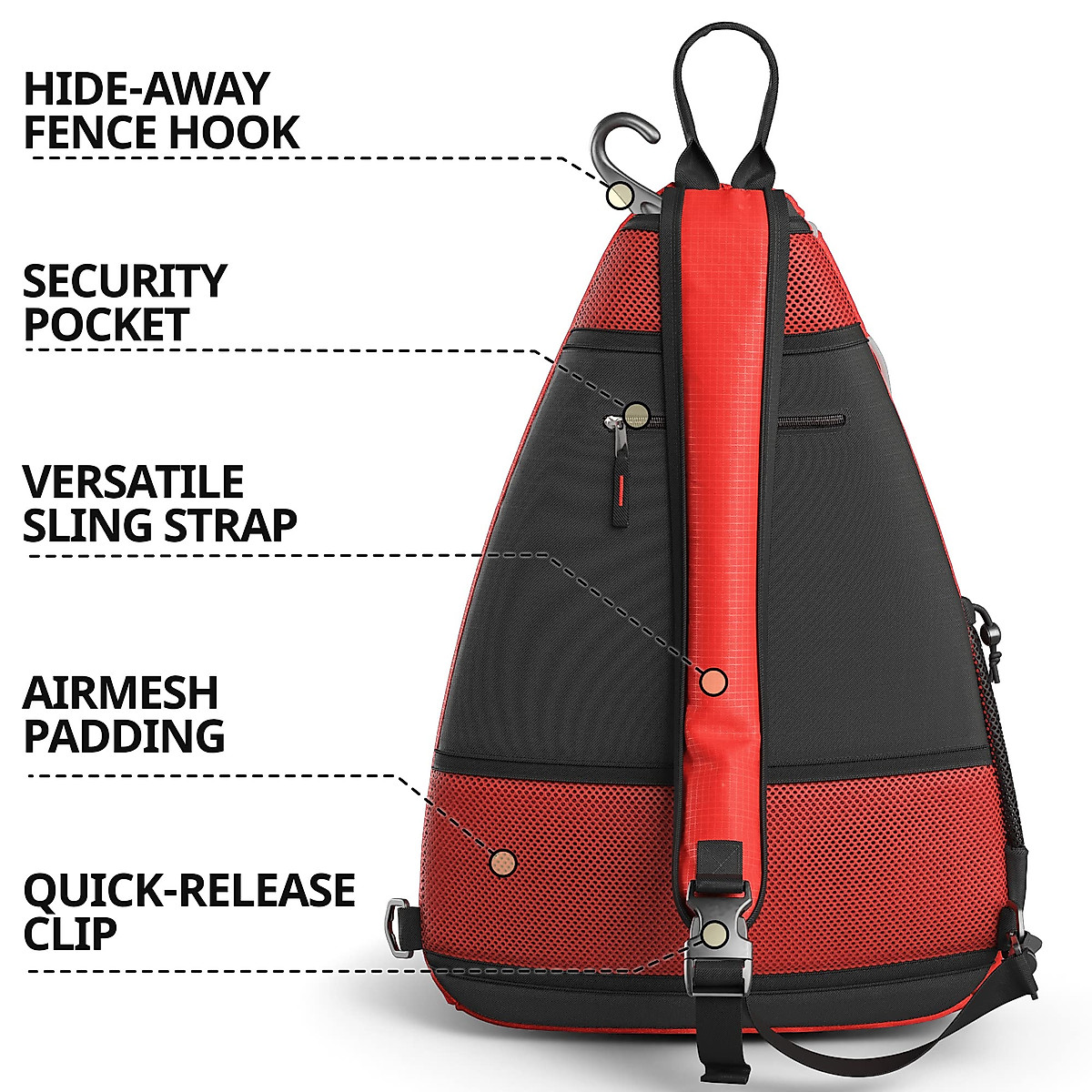 New Athletico Sling Bag - Crossbody Backpack for Pickleball, Tennis, Racquetball, and Travel for Men and Women (Red)