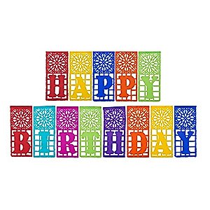 Paper Full of Wishes I Mexican Plastic Papel Picado Banner I Happy Birthday I Multi-Color Large Letrero Banner for Mexican Theme Birthdays