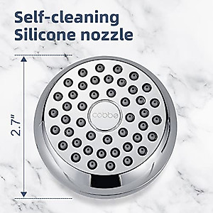 Cobbe High Pressure Shower Head, 3 Inches Anti-Clogging Silicone Nozzles Fixed Showerhead, Adjustable Swivel Brass Ball, Bathroom Rain Shower Heads (Chrome)