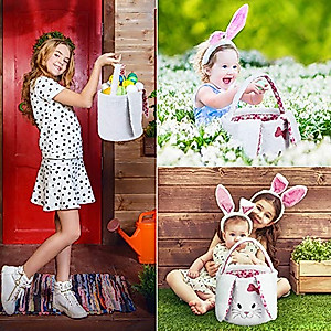 Easter Eggs Basket, Fluffy Bunny Baskets Cute Plush Rabit Basket with Foldable Bunny Ears, Easter Egg Hunts Easter Theme Party Supplies for Boys Girls (Pink)