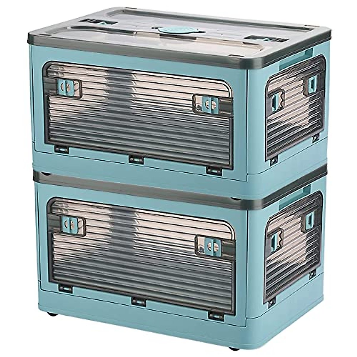 UNDERCURRENT SURGING Collapsible Storage Bins,Storage Bins with Lids,Stackable Toy, 8.2Gal Folding Storage Box (Blue 2 Pack)