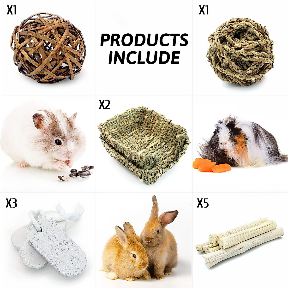 Hamiledyi Rabbit Grass Bed for Bunny, 12 Pcs Pet Bunny Chew Toys Natural Hand-Made Woven Hay Mat Hamster Grass Basket Small Animals Bedding for Guinea Pig Chinchilla Ferret Gerbil Rat