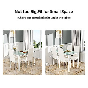Bonnlo 5 Pieces White Dining Table Set Small Kitchen Dining Room Table Set for 4,Glass Dining Table Set for Small Place,White Kitchen Table and PU Leather Metal Frame Chairs for 4,White