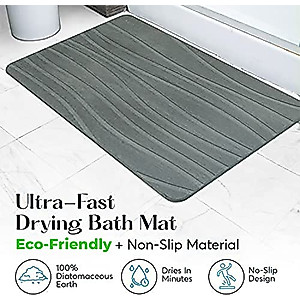 SUTERA - Stone Bath Mat, Diatomaceous Earth Shower Mat, Non-Slip Super Absorbent Quick Drying Bathroom Floor Mat, Natural, Easy to Clean (23.5 x 15 Gray)