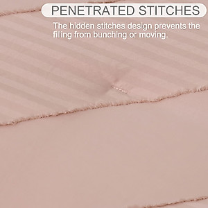 Whale Flotilla Boho Tufted Queen Comforter Set, Soft Lightweight Pink Comforter Queen Size with 2 Pillow Shams, Reversible Fluffy Shabby Chic Bedding Sets for All Seasons, 90 x90 inch