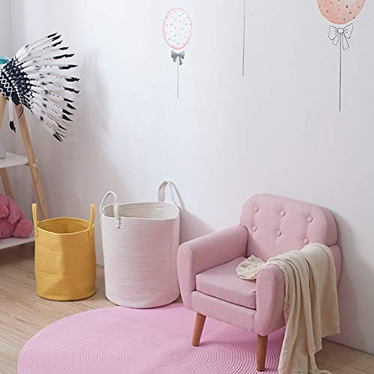 Mojesse Large Baskets for Blankets，Soft Cotton Rope Woven Storage Baskets with Strong Handles，Perfect for Nursery Laundry Basket,Kids Toy Hamper, Throw Blanket Basket for Living Room