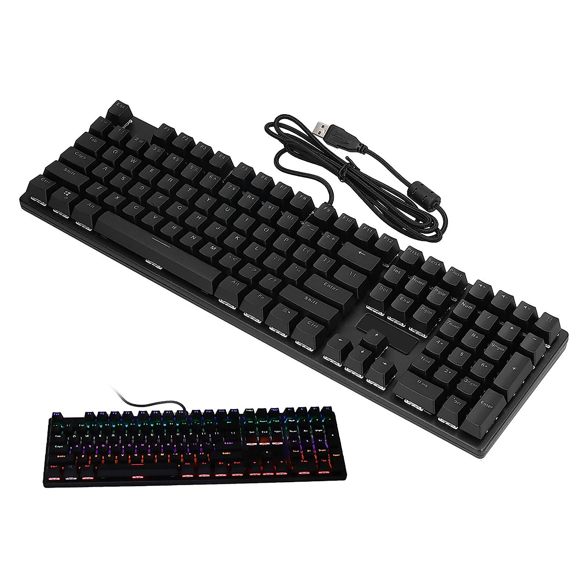 070 Keyboard Gaming Keyboard Portable USB Keyboard 108 Keys Multiple RGB Backlit Mechanical Computer Component Computer Keyboard (Black Shaft)