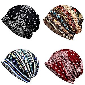 4 PCS Women Baggy Slouchy Beanie Chemo Hat Cap Slouchy Snood Hat Cancer Headwear