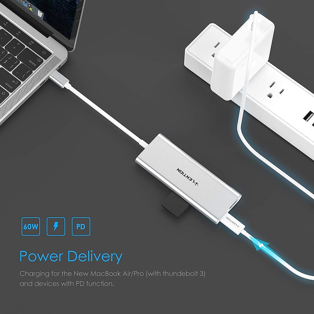 LENTION USB C Multi-Port Hub with 4K HDMI, 4 USB-A, SD 3.0 Card Reader, Type C Charging Adapter Compatible 2023-2016 MacBook Pro 13/15/16, New Mac Air/Surface, Chromebook, More (CB-C36, Silver)
