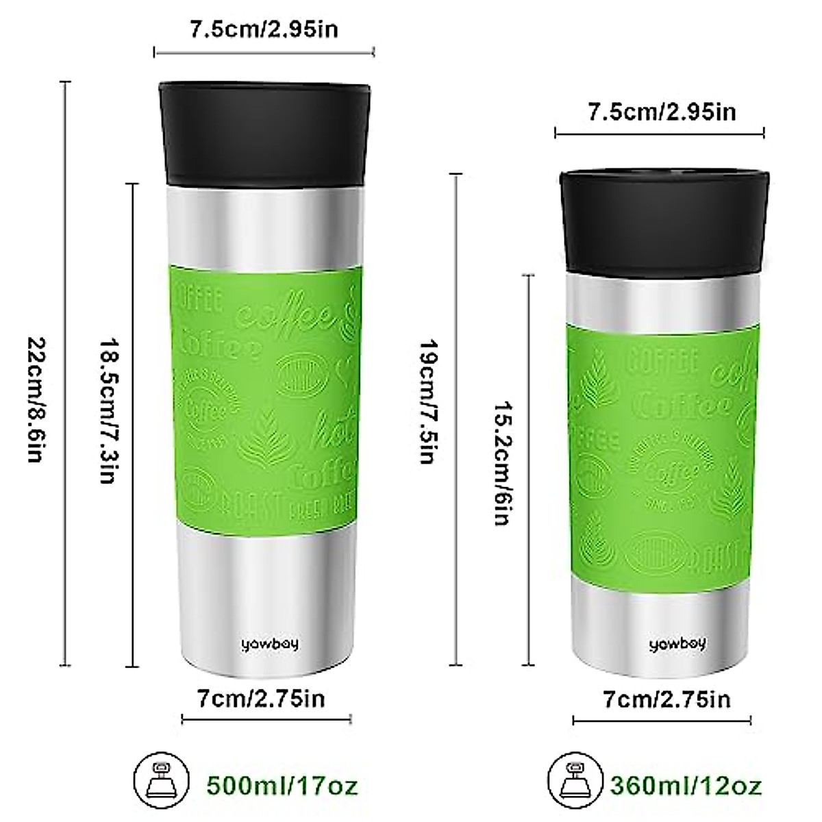 Travel Coffee Mug Spill Proof,Upgraded 17 Oz Travel Mug with 360°Drinking Lid,Double Wall Vacuum Insulated Coffee Travel Mug Stainless Steel Tumbler Thermal Coffee Mugs for Hot and Cold Drinks(Green)