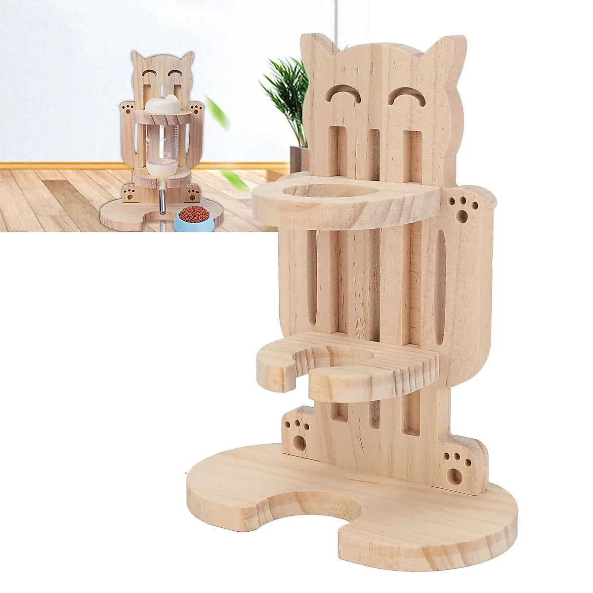 Wooden Pet Water Bottle Holder,Hamster Water Bottle Stand Pet Supplies for Small Sized Pets as Hamsters Gerbils Guinea Pigs Rabbits Puppy Cats