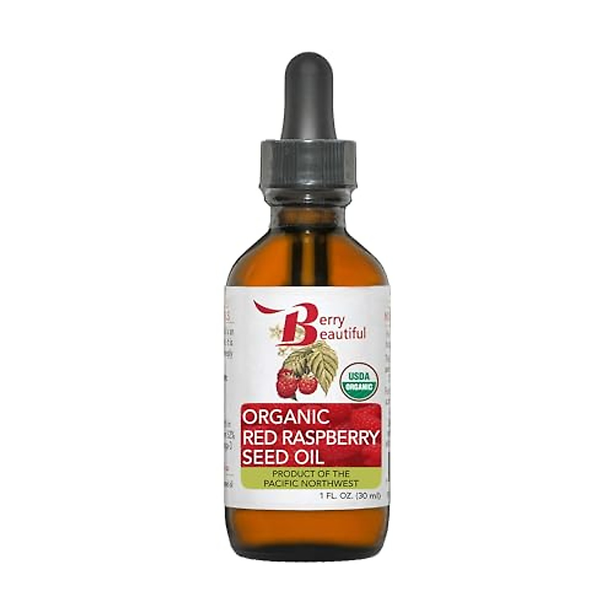 Berry Beautiful Certified Organic Red Raspberry Seed Oil - Cold-pressed from US grown raspberries (1 fl oz)