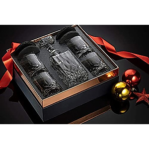 Mixology Whiskey Decanter and Glass Set for Men, Crystal Bourbon Decanter Set with 10oz Whiskey Glasses in a Classy Gift Box, Perfect for Scotch, Bourbon and Cognac - Gifts for Men