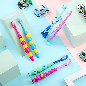 Lauwell Toddler Toothbrush Kids Manual Toothbrush Individually Wrapped Toothbrushes with Covers Suction Cup Toothbrush Lovely Soft Bristle Animal Toothbrush for Kids Sensitive Teeth (12 Pieces)