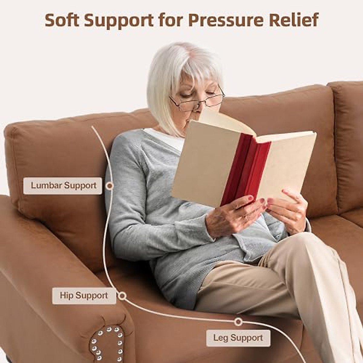 INMOZATA Leather Couch 80" Leather Sofa with Tufted Cushions Upholstery Sofa Modern 3-Seater Couch for Living Room, Apartment, Lounge Room,Light Brown