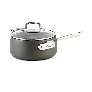 All-Clad HA1 Hard Anodized Nonstick Sauce Pan 3.5 Quart Induction Oven Safe 350F Pots and Pans, Cookware Black