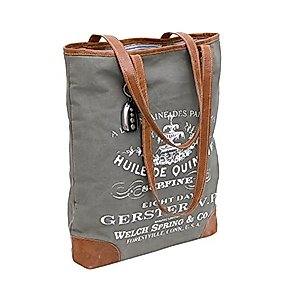 CLA Upcycled Canvas & Leather Handbag 16 Inch Height & Cowhide Tote Bag, Canvas Handbags for women (Grey)