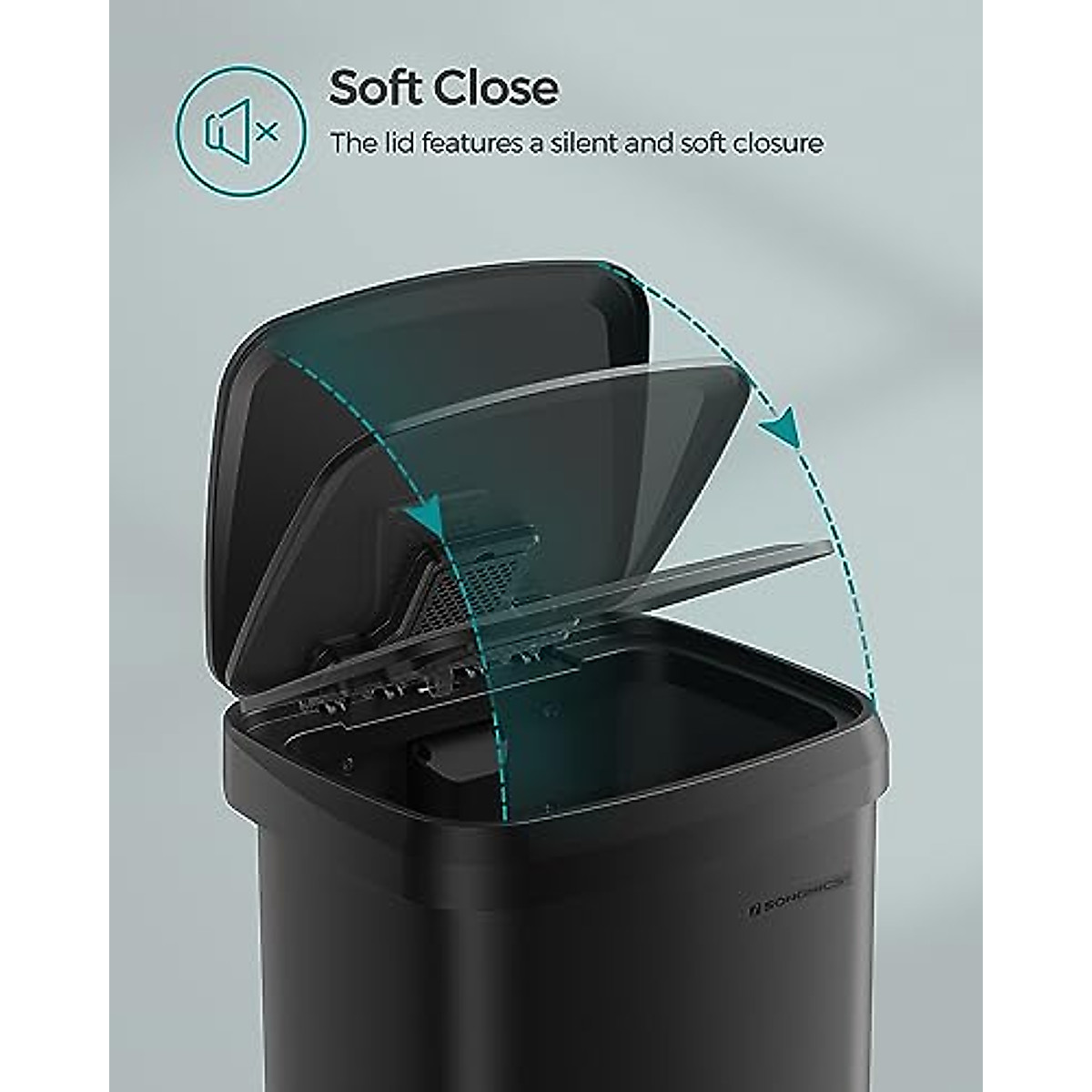 SONGMICS Kitchen Trash Can, 18-Gallon Stainless Steel Garbage Can, with Stay-Open Lid and Step-on Pedal, Soft Closure, Tall, Large and Space-Saving, Black ULTB520B68