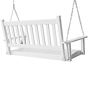 Wood Front Patio Porch Swings Outdoor with Chains Weather Resistant Heavy Duty Hanging Porch Swings 4 Ft, White XL