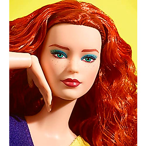 Barbie Looks Doll with Curly Red Hair Dressed in Color Block Top and Glossy Pleather Skirt, Posable Made to Move Body