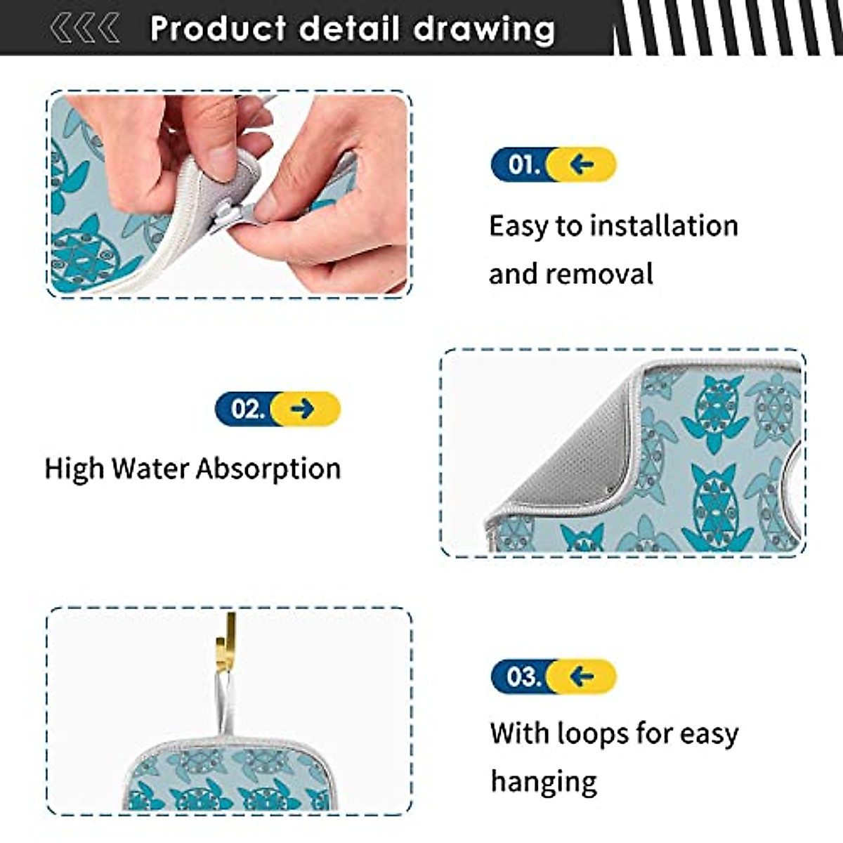 2 Pack Faucet Splash Guard for Sink,Sea Turtle Teal Seamless Washable Kitchen Faucet Absorbent Mat for Sink , Sink Mats and Protectors for Kitchen, Faucet Splash Catcher for Bar