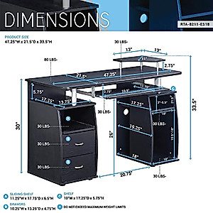 Techni Mobili Complete Computer Desk with Multiple Storage, Workstation Table with MDF Panels and PVC Laminate Veneer Surface, Espresso