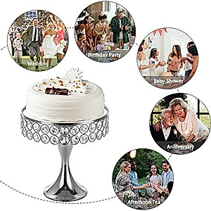 ELLDOO Set of 3 Crystal Wedding Cake Stands, 8/10/12 Inch Silver Round Cake Display Stand Pedestal, Metal Cupcake Stand Dessert Stand for Parties Birthday Baking Party Baby Showers Anniversary