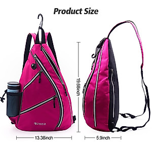 ZOEA Pickleball Bag, Sport Pickleball Sling Bag for Women Man, Adjustable Pickleball Backpack with Water Bottle Holder, Fits 4 Paddles and All Your Other Gear (Rose Red)