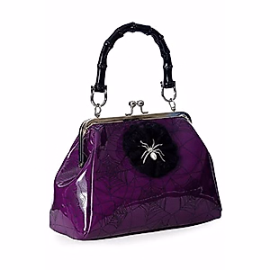 Lost Queen Killian Spiderweb Vintage Kisslock Handbag Glitter Spider Brooch Purse (Purple)