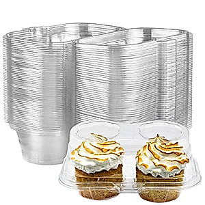 Green Direct 2 Compartment Disposable Cupcake Containers | Clear Cupcake Boxes Airtight | Stackable Cupcake Holders With Lid | Cupcake Plastic Containers Dome Cupcake Carrier BPA Free (50)