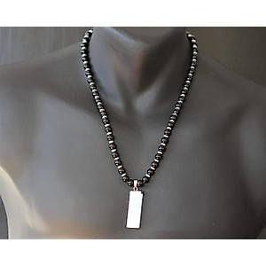 ElisaJewelryArt - Natural Raw Selenite Pendant Natural Black Onyx Beaded Necklace Genuine Gemstone Angel Stone Clasp Closure Hematite Necklace Unisex Necklace (22, Raw Selenite)