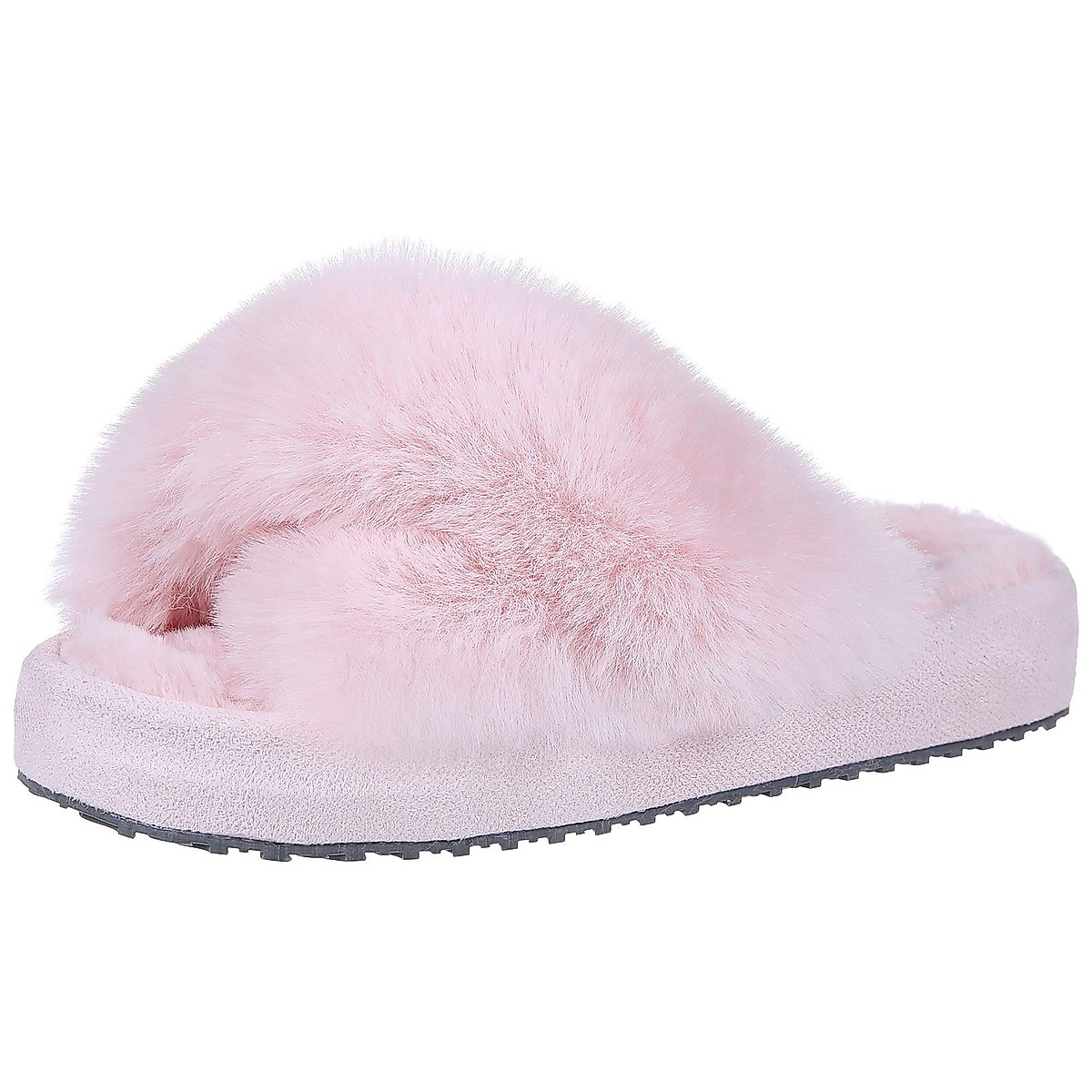 Girl's Soft Plush Lightweight House Slippers Non Slip Cross Band Slip on Open Toe Cozy Indoor Outdoor Slippers PK33 Pink