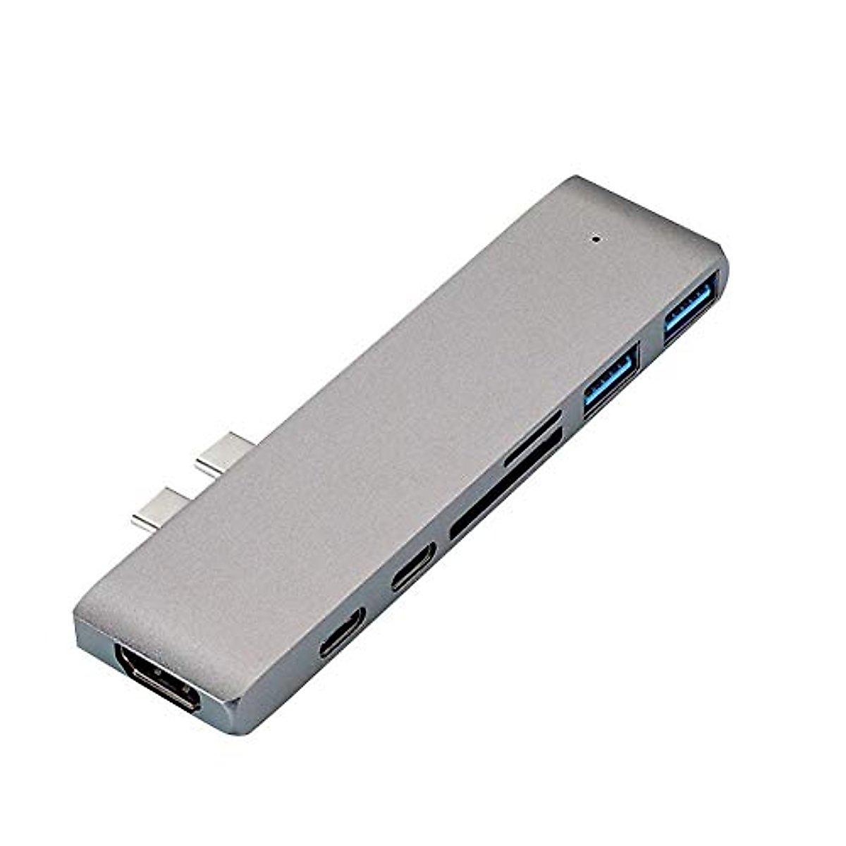 XUNMAIFHB Portable Docking Station,Double Head Type-c HUB to hdmi 4k hub + Card Reader + Type-c Docking Station Lightning 3 Interface Fast Transmission, Silver