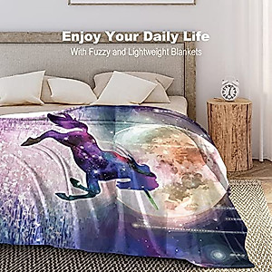 Colourful Unicorn on Ocean in Night Flannel Fleece Throw Blanket Soft Warm Lightweight Fuzzy Plush Blankets for Bed Couch Sofa 70"x80"