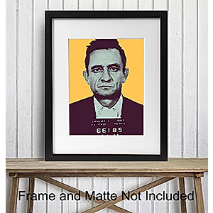 Johnny Cash Folsom Prison Mugshot Poster - 8x10 Andy Warhol Pop Art Wall Art Sign - Cool Unique Modern Home Decor for Living Room, Bedroom, Office - Gift for Country Music, Nashville Fans, Men, Women