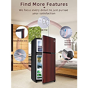 KRIB BLING Compact Refrigerators with Freezer on Top, Mini Fridge with 7- Level Adjustable Thermostat, Small Refrigerator for Apartment, Office, Camping, Wood