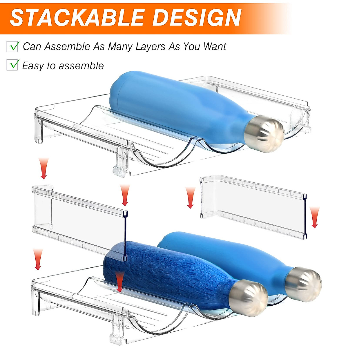 Water Bottle Organizer for Cabinet & Stackable Cup Organizer for Cabinet,3 Tier Cup Organizer for Sports Flask Insulated Travel Mug Fridge, White,Wine Drink Rack for Kitchen Countertop Freezer Pantry