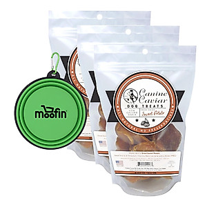 moofin Dried Sweet Potato Dog Snacks, 12 Oz - Single Ingredient Healthy Treats, Bundle Silicon Pet Bowl, Free of Gluten Preservatives, Maintains Dental Health [Pack of 3]