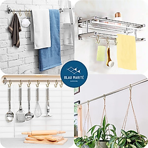 Blau Marité 10 Metalic S-Hooks with Anti-Fall System. Anti Drop S-Shaped Hook with Safety Buckle to Prevent Falls. Heavy Duty. (Golden, 3.25in Long (Diameter Rod<0.8in))