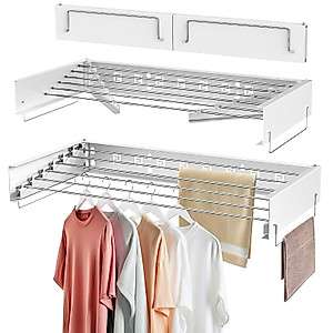 YOURTONE Wall Mounted Drying Rack for Laundry, 40" Wide, 20 Linear Ft, Space Saving Retractable Clothes Drying Rack, 80 lb Capacity, Laundry Room Drying Rack for Indoor, Outdoor & Bedroom