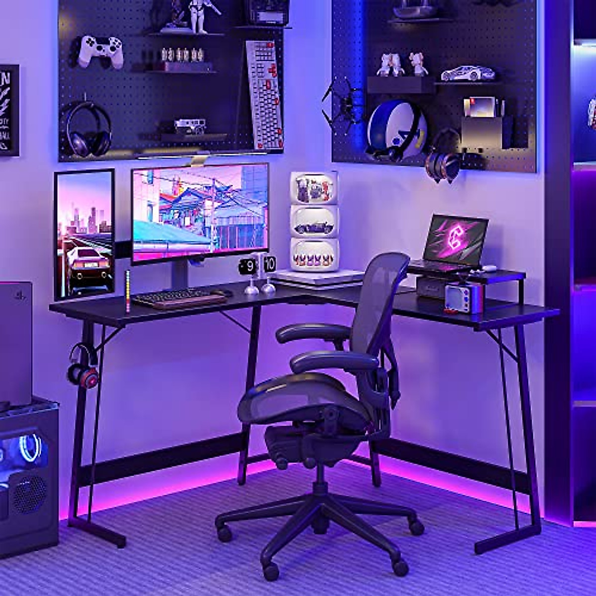 BANTI L Shaped Desk, Computer Gaming Desk, Home Corner Desk, Office Writing Workstation with Large Monitor Stand, Space-Saving, Easy to Assemble, Black