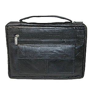 CTM® Leather Bible Cover Case with Zippered Pockets and Handle, Black